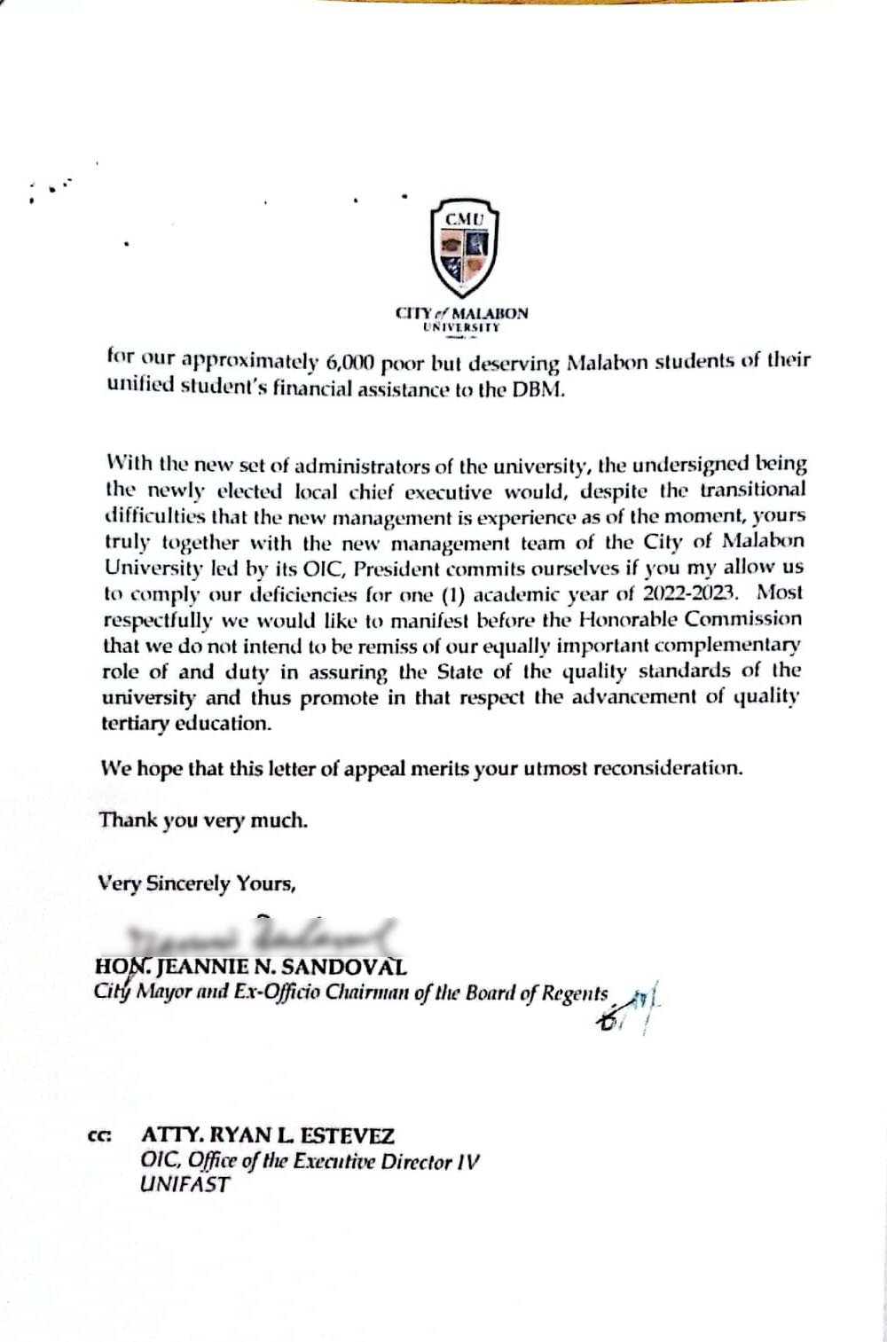 CMU UniFAST Update – City of Malabon University