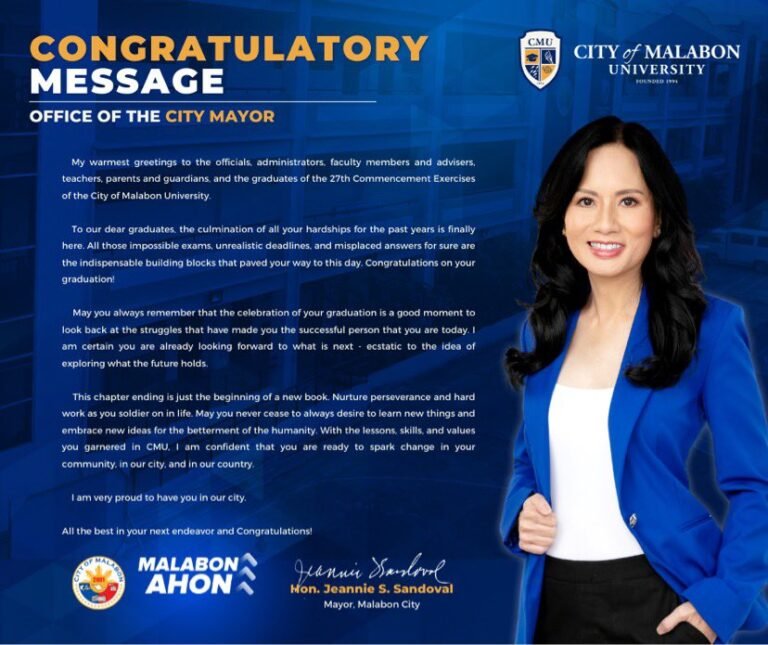 Congratulatory Message | Mayor Jeannie Sandoval – City of Malabon ...